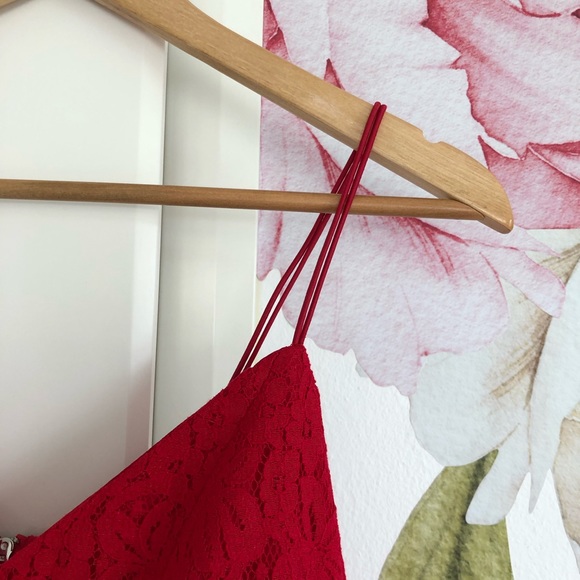 Amisu | Dresses | Amisu Red Lace Spaghetti Strap Midi Dress | Poshmark